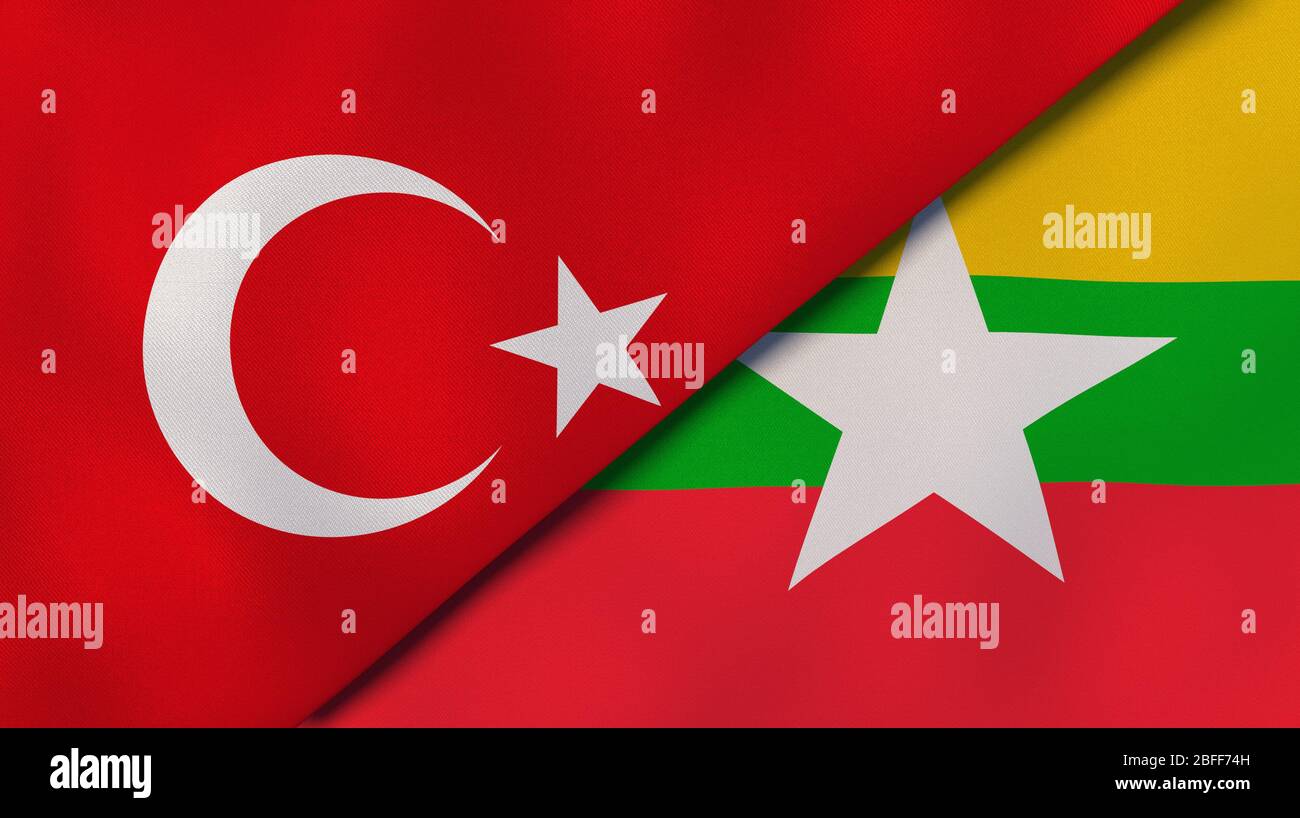 Two states flags of Turkey and Myanmar. High quality business ...