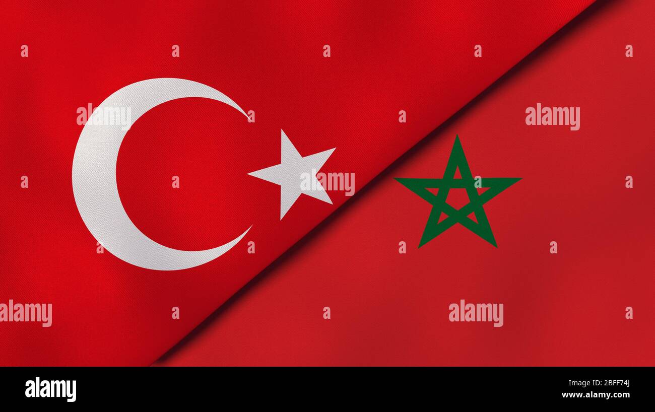 Two states flags of Turkey and Morocco. High quality business ...