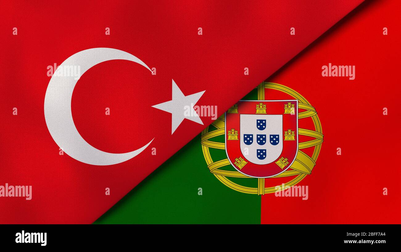 Two states flags of Turkey and Portugal. High quality business ...