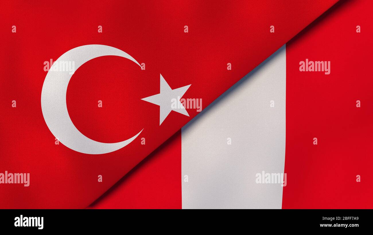 Two states flags of Turkey and Peru. High quality business background ...