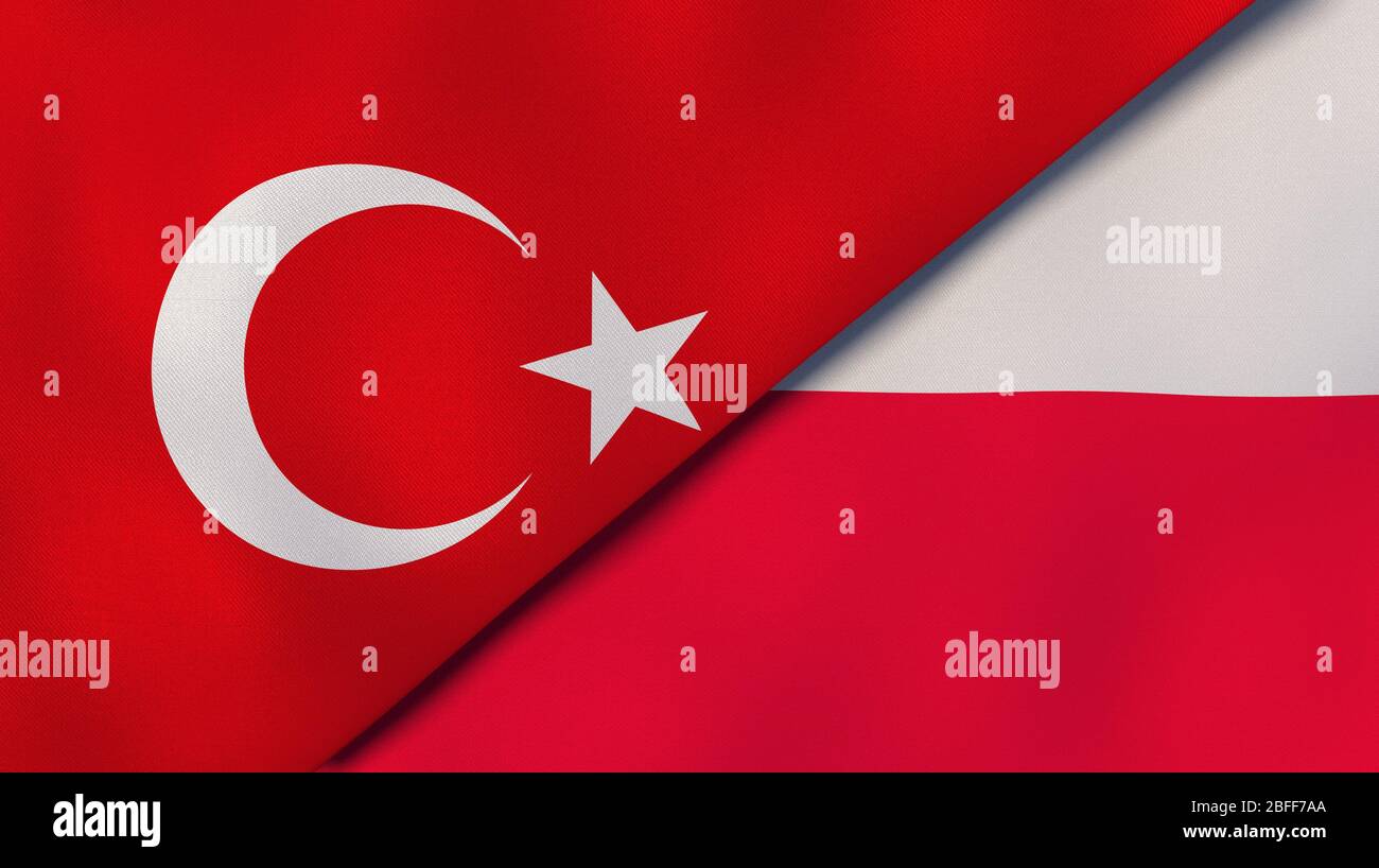 Two states flags of Turkey and Poland. High quality business background ...