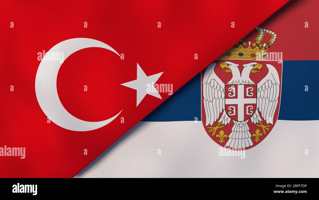 Two states flags of Turkey and Serbia. High quality business background ...