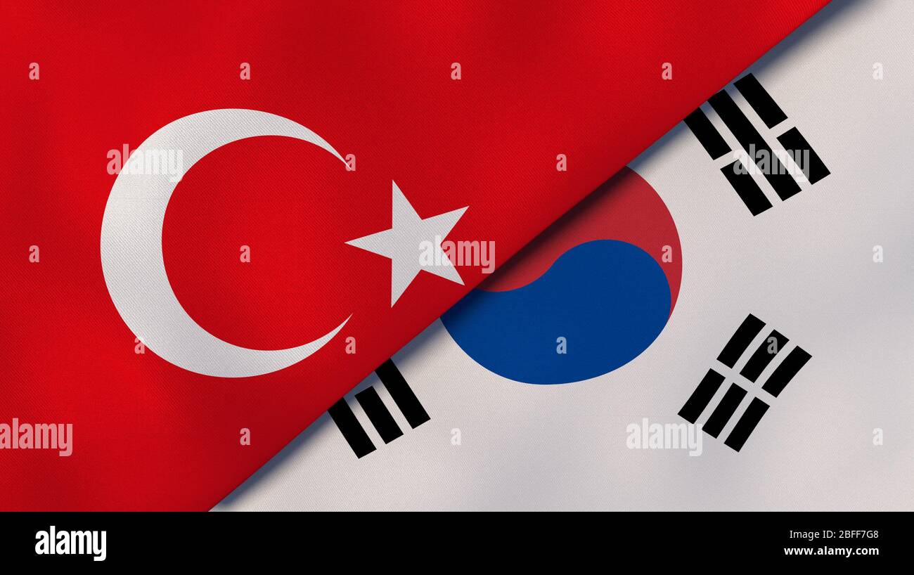 Two states flags of Turkey and South Korea. High quality business ...