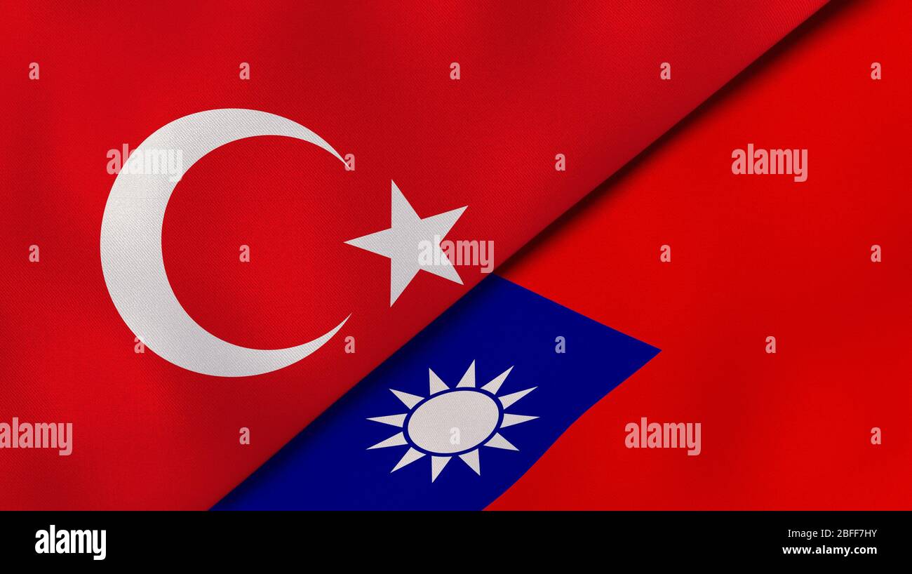 Two states flags of Turkey and Taiwan. High quality business background ...