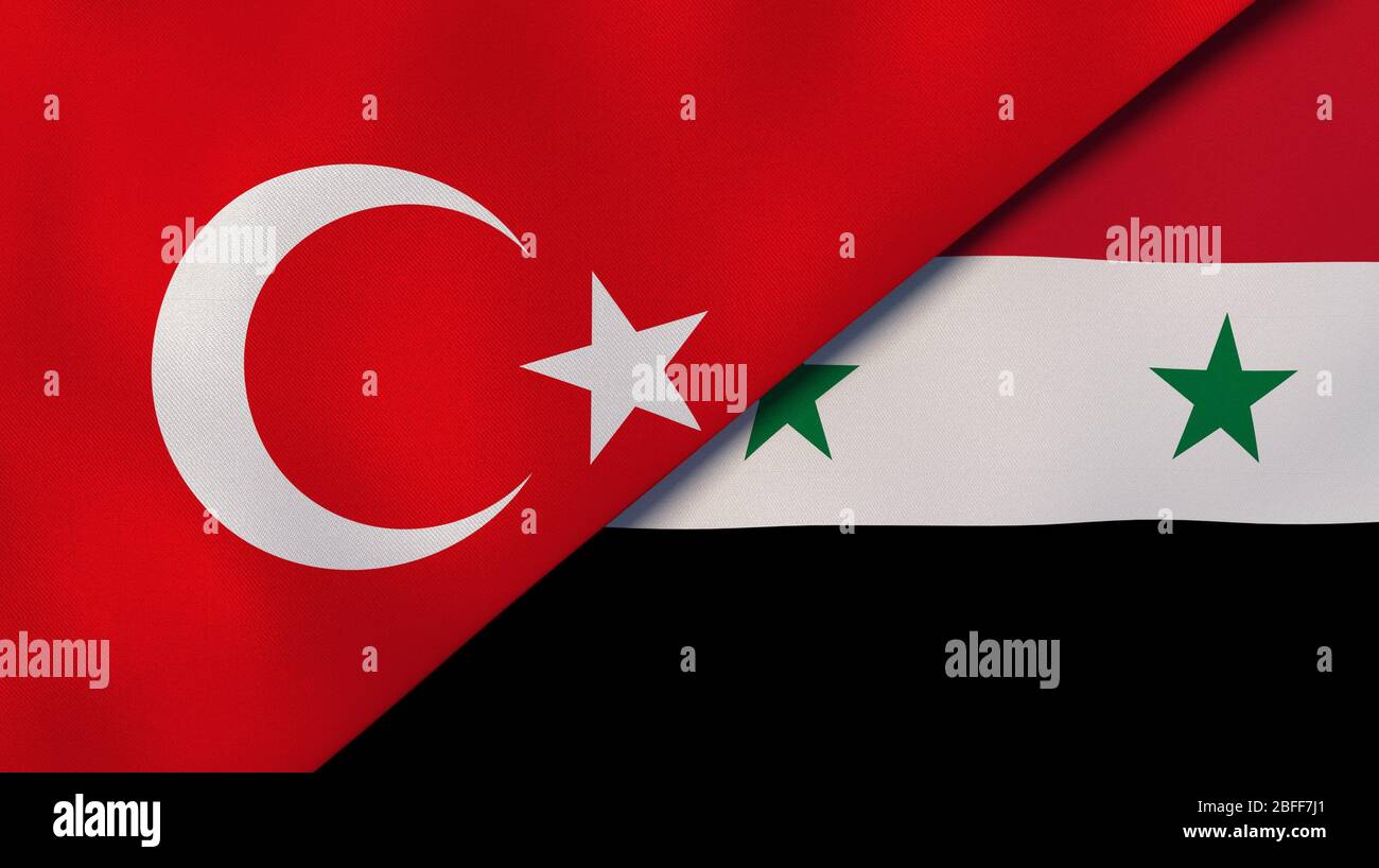 Two states flags of Turkey and Syria. High quality business background ...