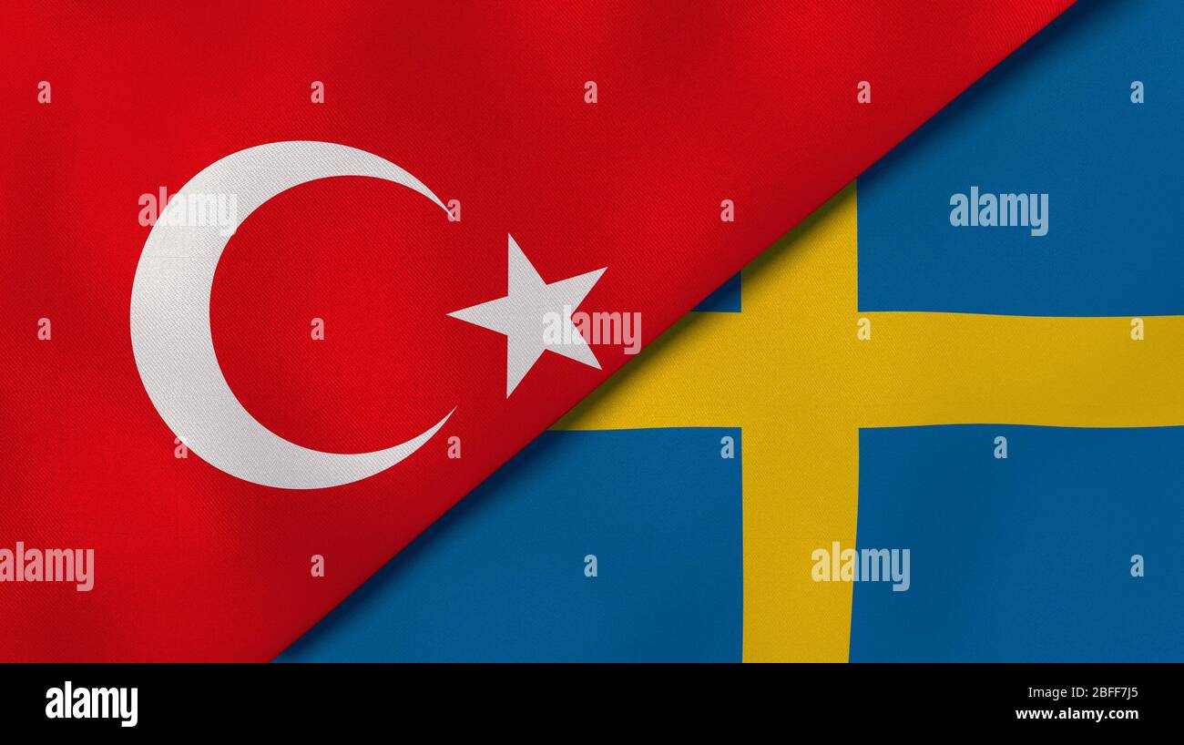 Two states flags of Turkey and Sweden. High quality business background ...