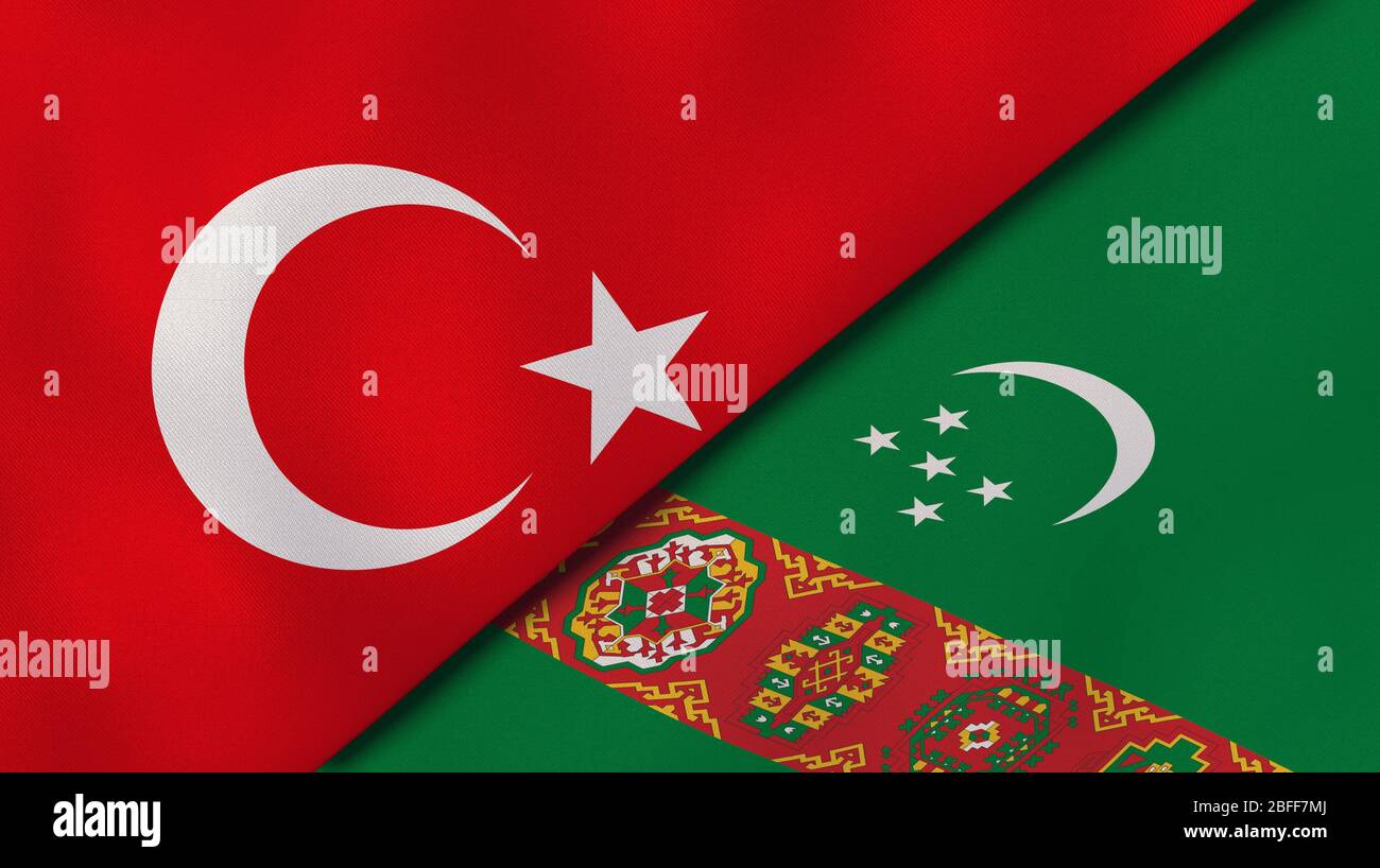 Two states flags of Turkey and Turkmenistan. High quality business ...