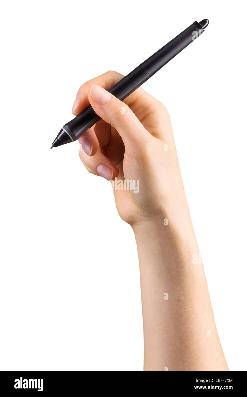 Hand holding digital graphic pen and drawing something isolated on ...