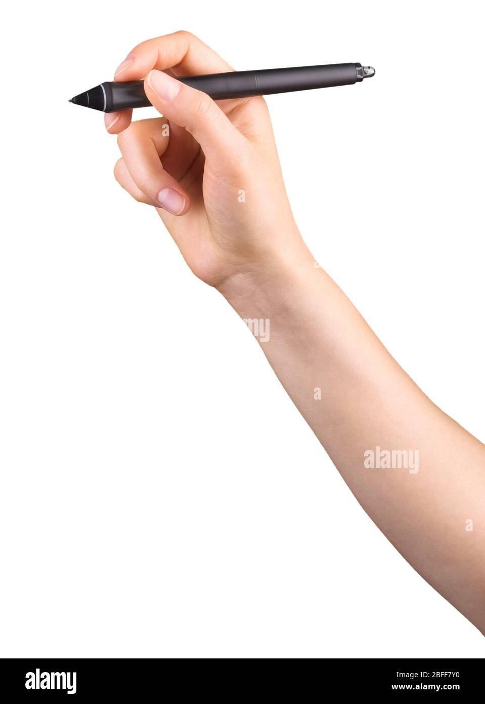 Hand holding digital graphic pen and drawing something isolated on ...