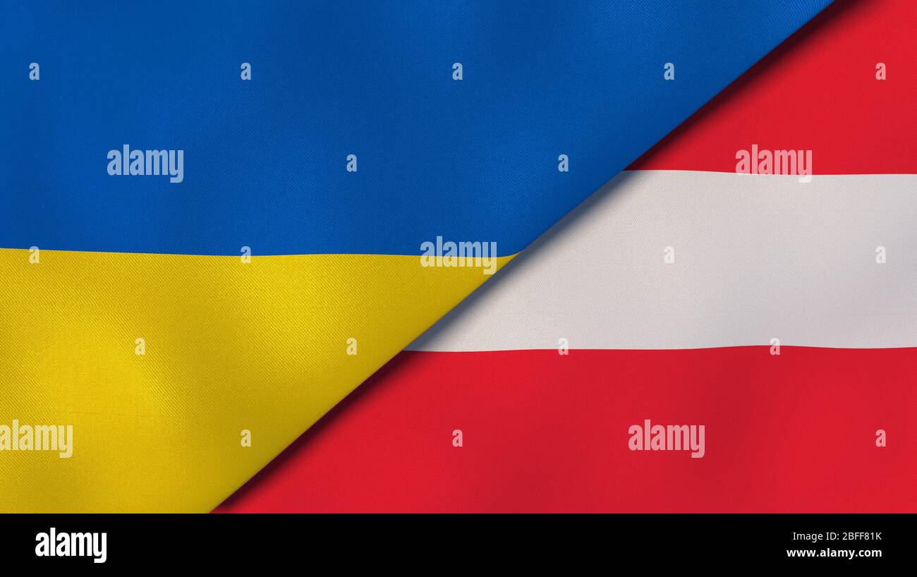 Two states flags of Ukraine and Austria. High quality business ...