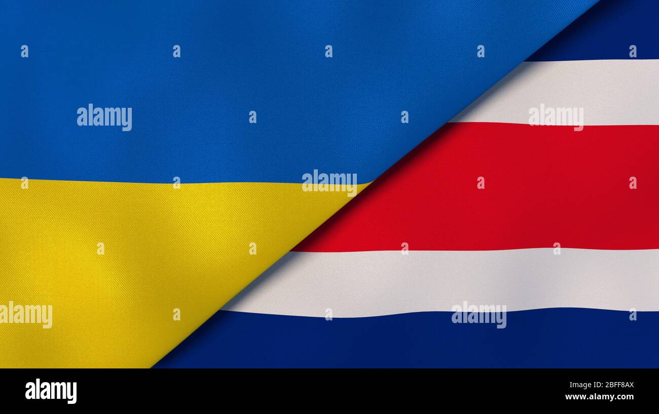 Two states flags of Ukraine and Costa Rica. High quality business ...