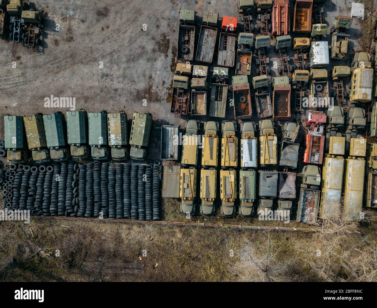 Old rusty broken Russian military cars for scrap metal, top view Stock Photo - Alamy