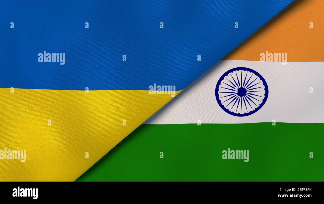 Two states flags of Ukraine and India. High quality business background ...