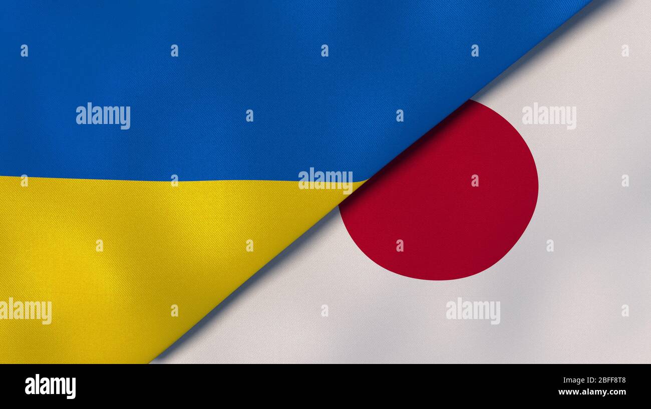 Two states flags of Ukraine and Japan. High quality business background ...