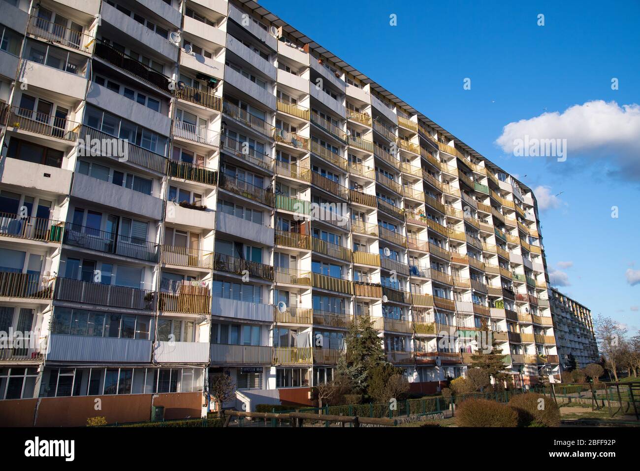 Communist era apartment wavy shape building falowiec in Gdansk ...