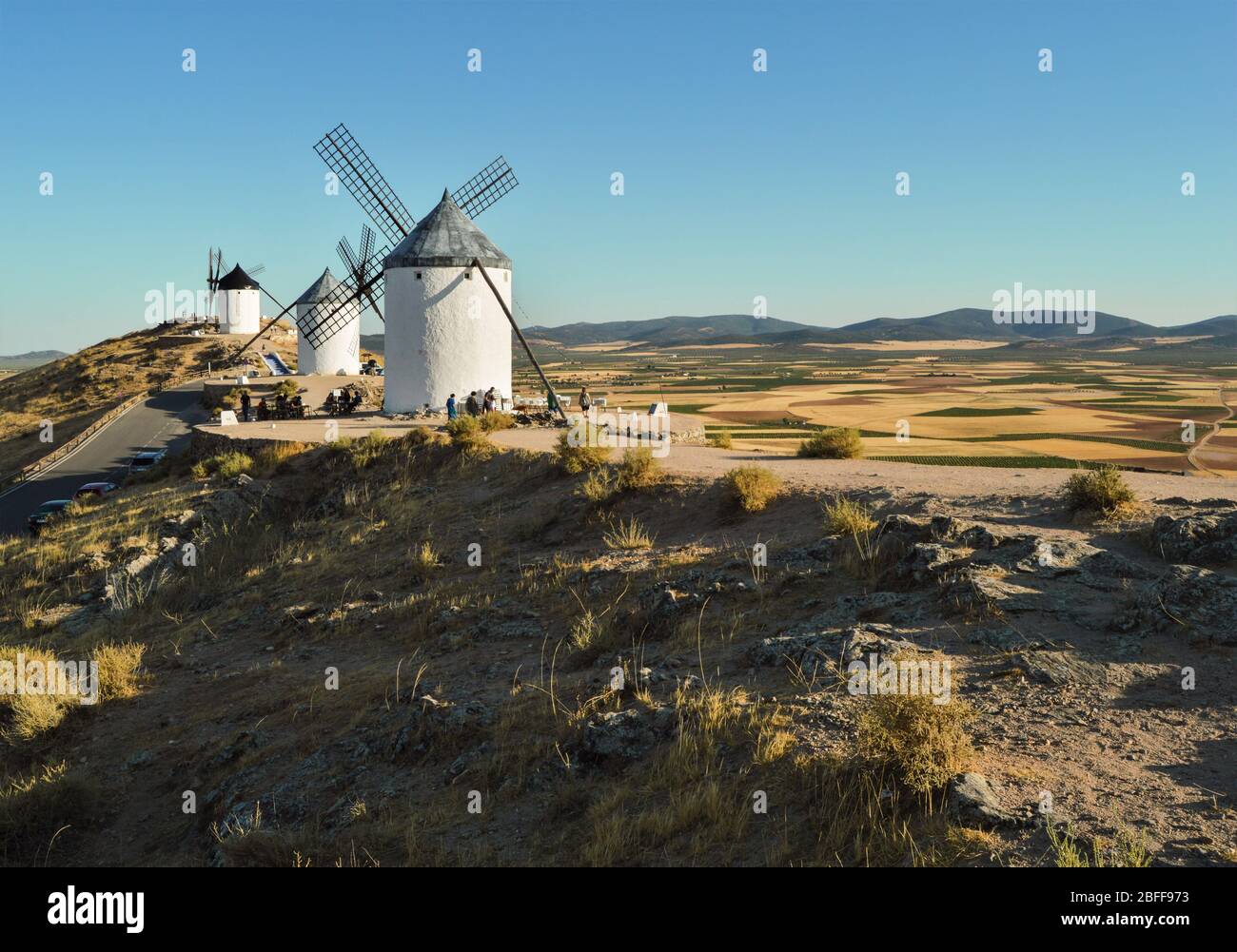 Typical old white Spanish windmills (Molinos appearing in Don Quijote ...