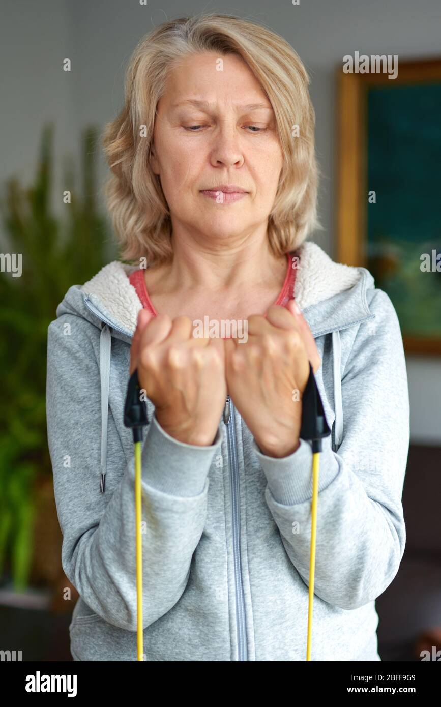 Staying fit is one way to age with grace. Mature Woman Exercise At Home ...