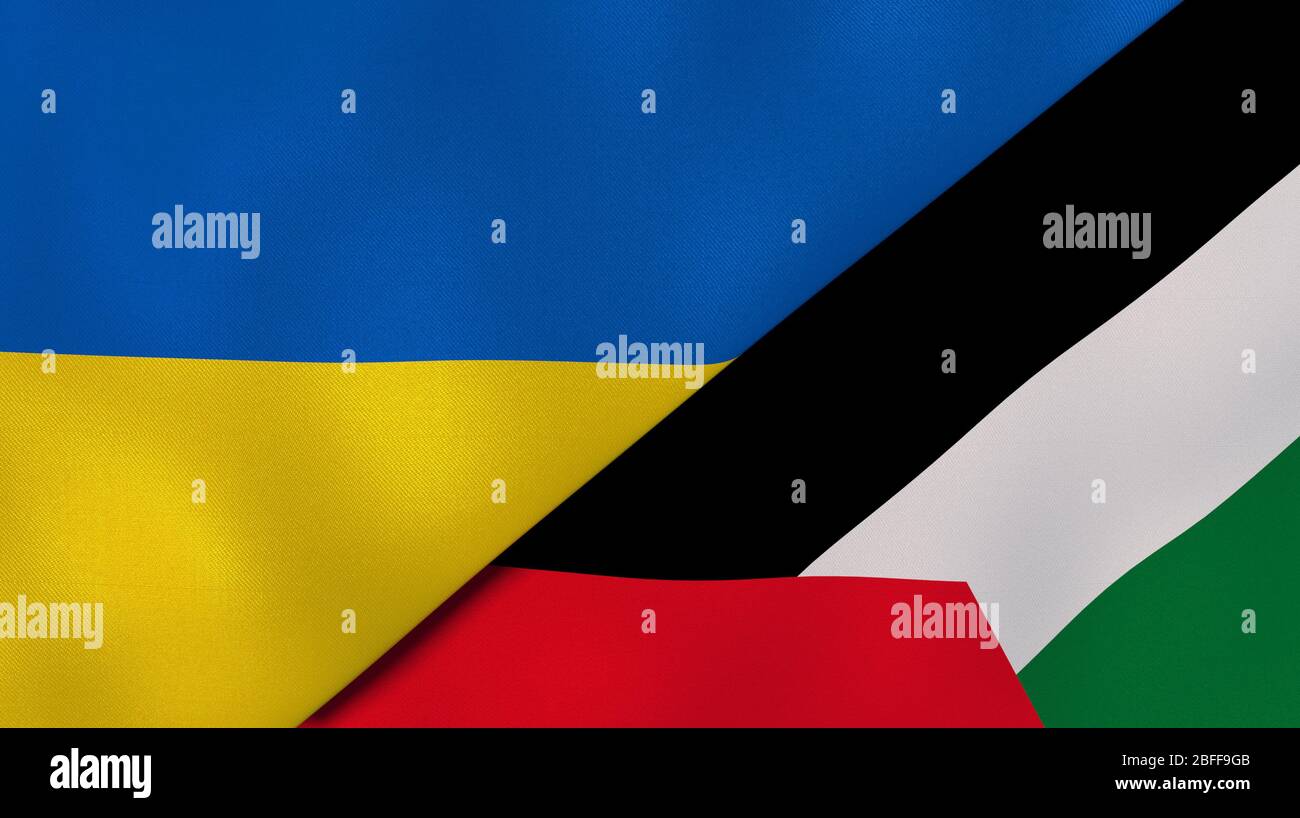 Two states flags of Ukraine and Palestine. High quality business ...
