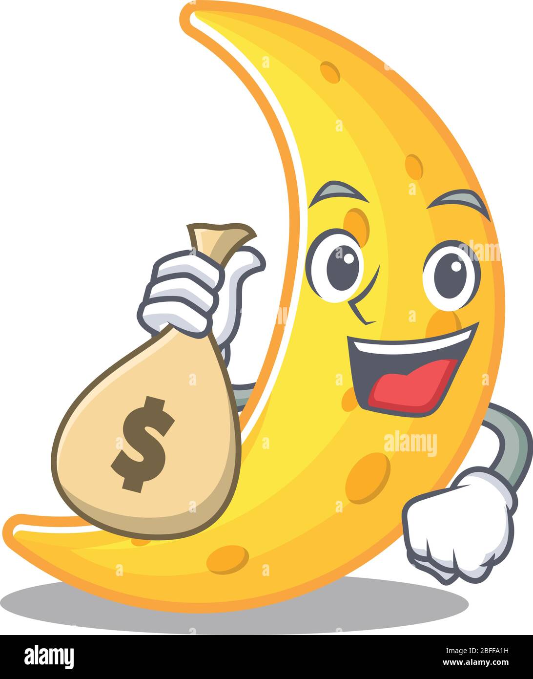 Rich crescent moon cartoon design holds money bags Stock Vector Image ...
