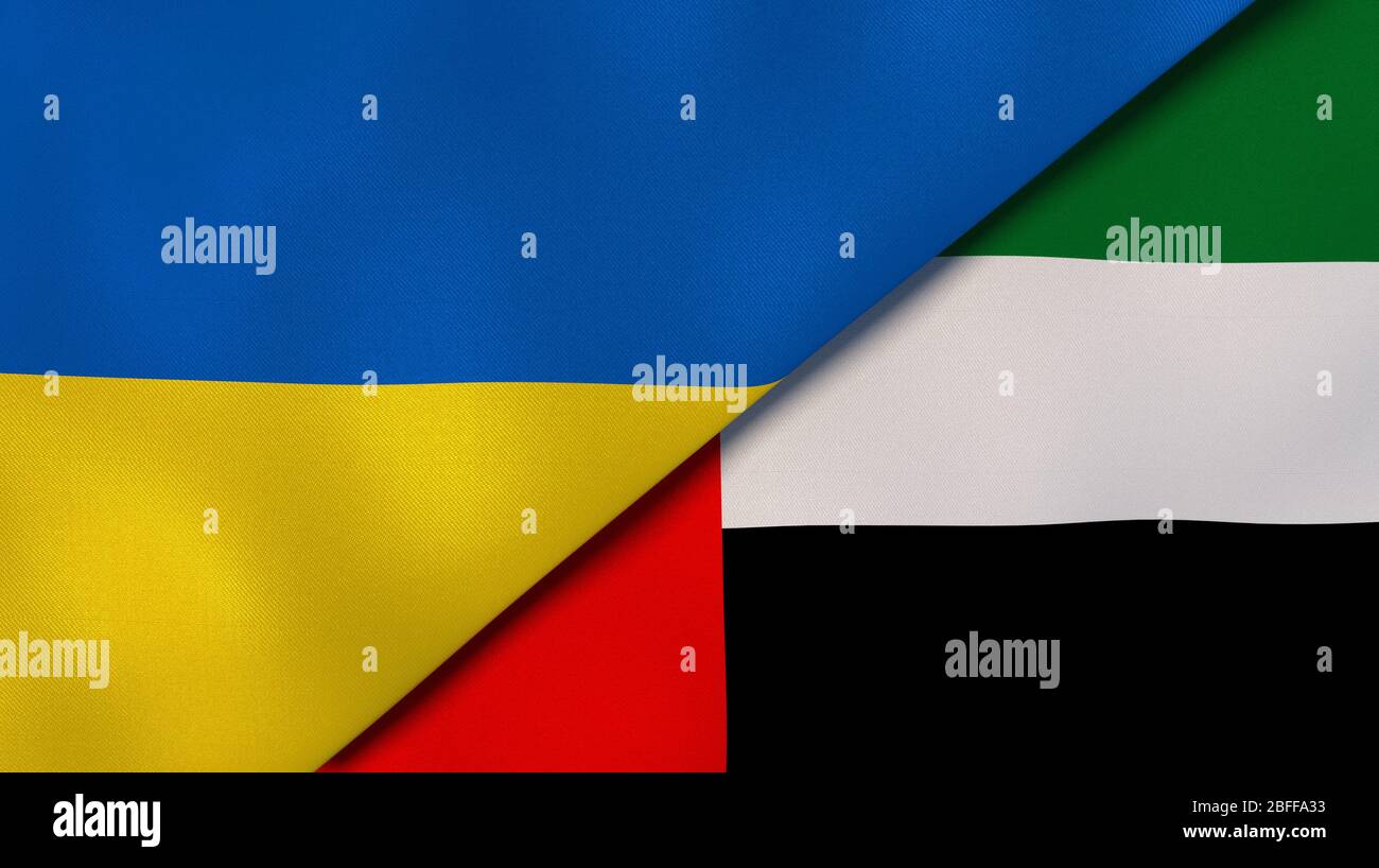 Two states flags of Ukraine and United Arab Emirates. High quality ...