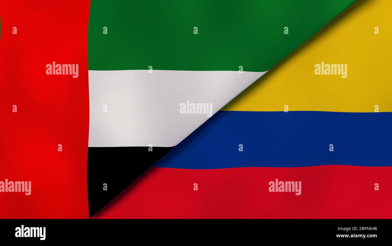 Two states flags of United Arab Emirates and Colombia. High quality ...
