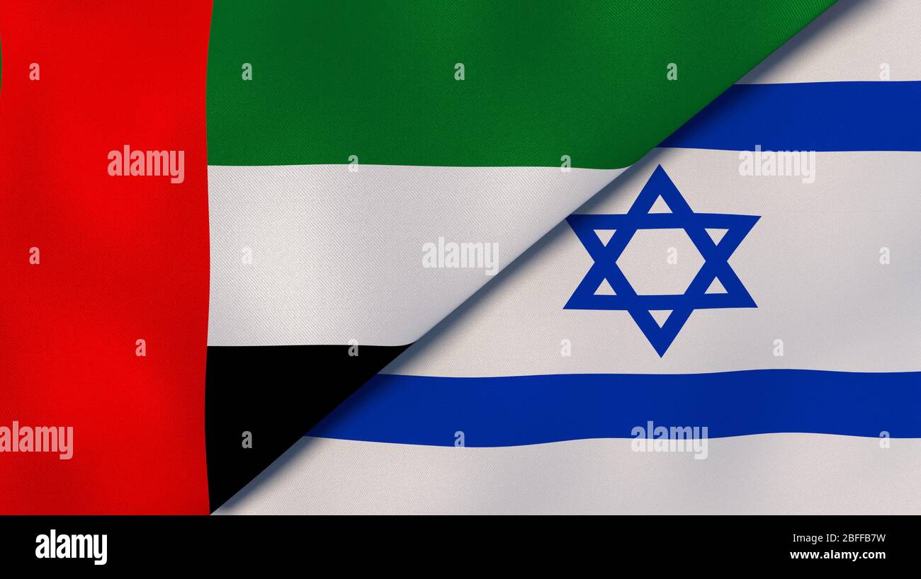 Two states flags of United Arab Emirates and Israel. High quality ...