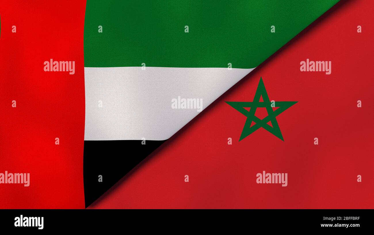 Two states flags of United Arab Emirates and Morocco. High quality ...
