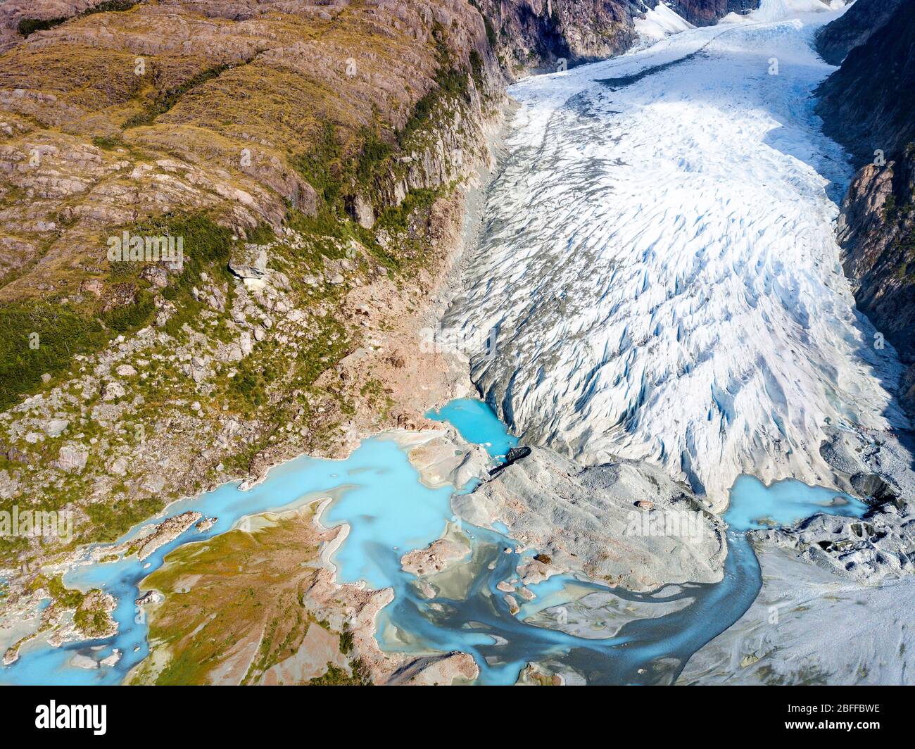 Aerial view of Bernal glacier in the Las montanas fjord On The Edge Of ...