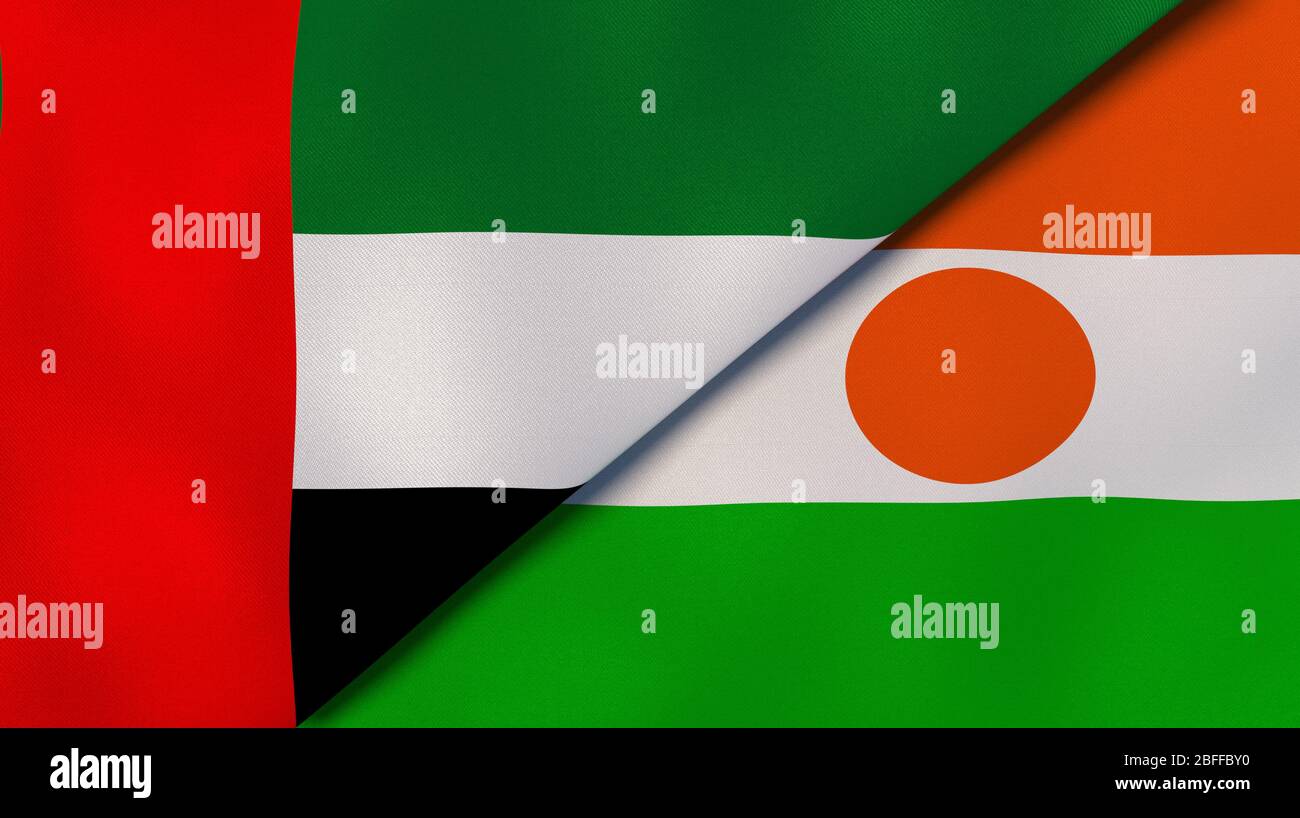 Two states flags of United Arab Emirates and Niger. High quality ...