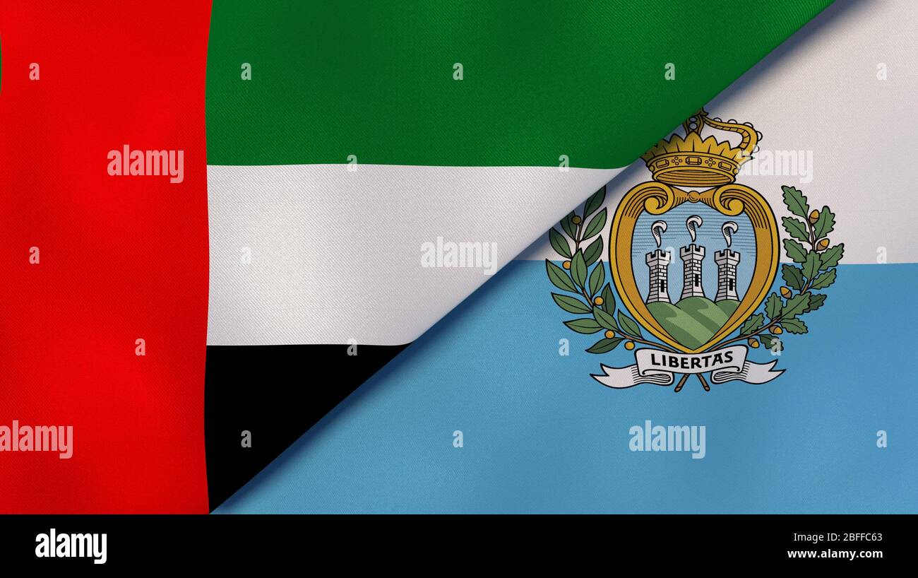 Two states flags of United Arab Emirates and San Marino. High quality ...