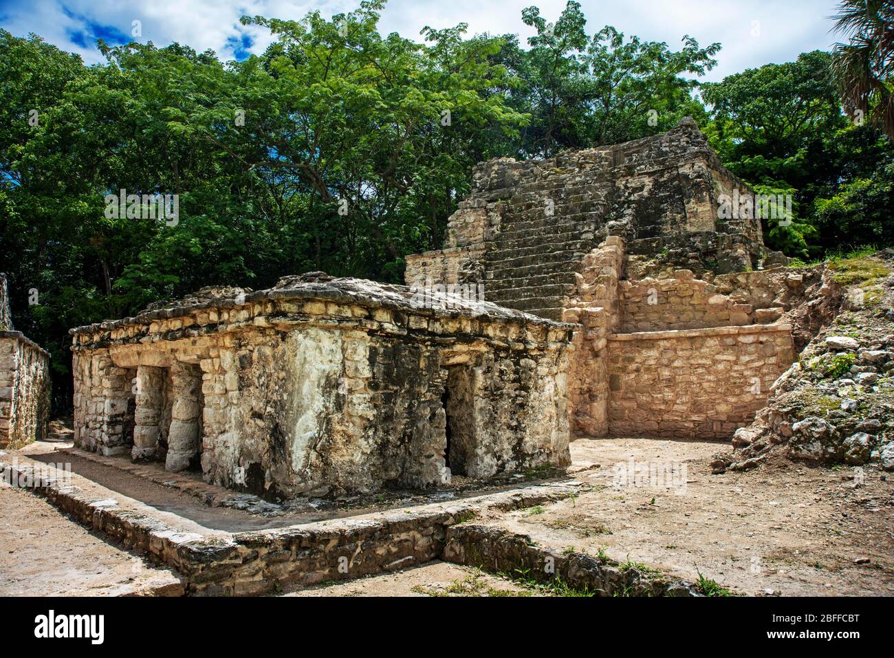 Ancient maya building Chunyaxche Muyil Maya ruins, rainforest near ...