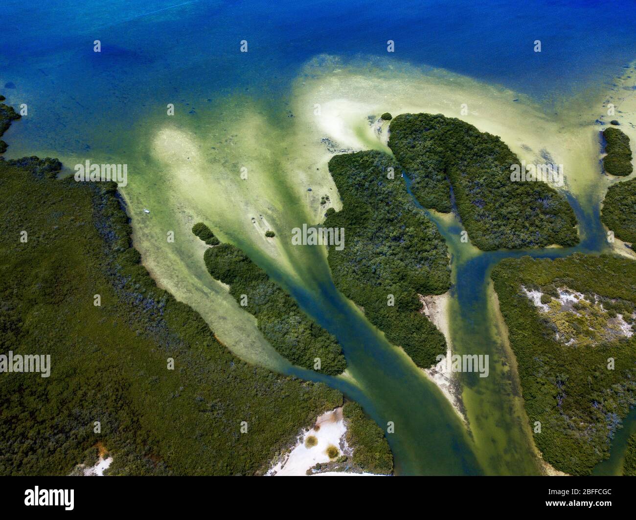 Aerial view of Punta Allen Sian Ka'an Reserve, Yucatan Peninsula ...