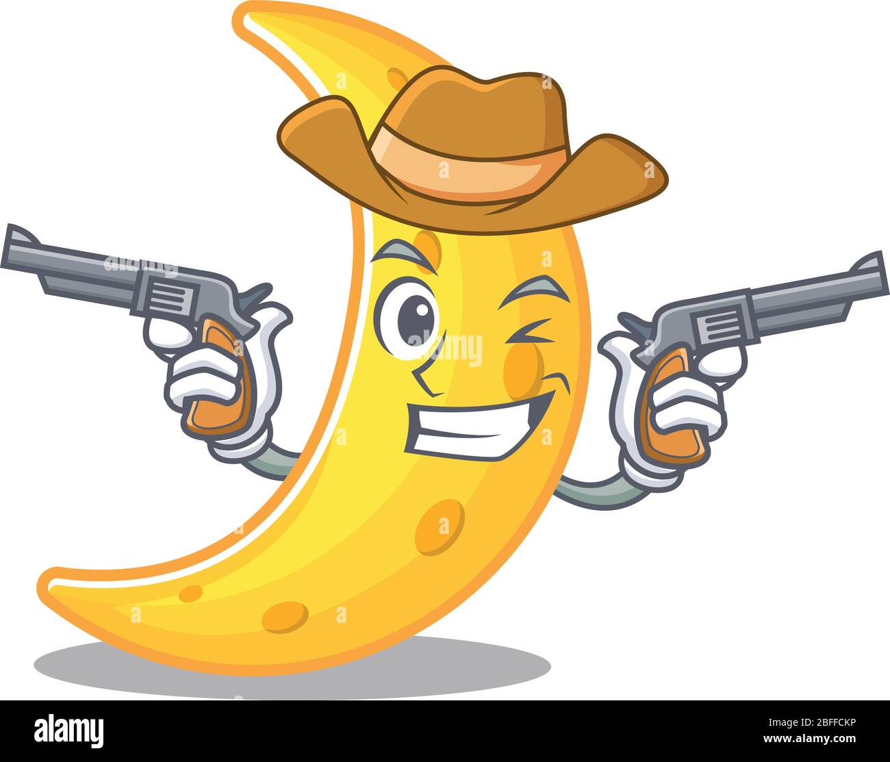 Cute handsome cowboy of crescent moon cartoon character with guns Stock ...