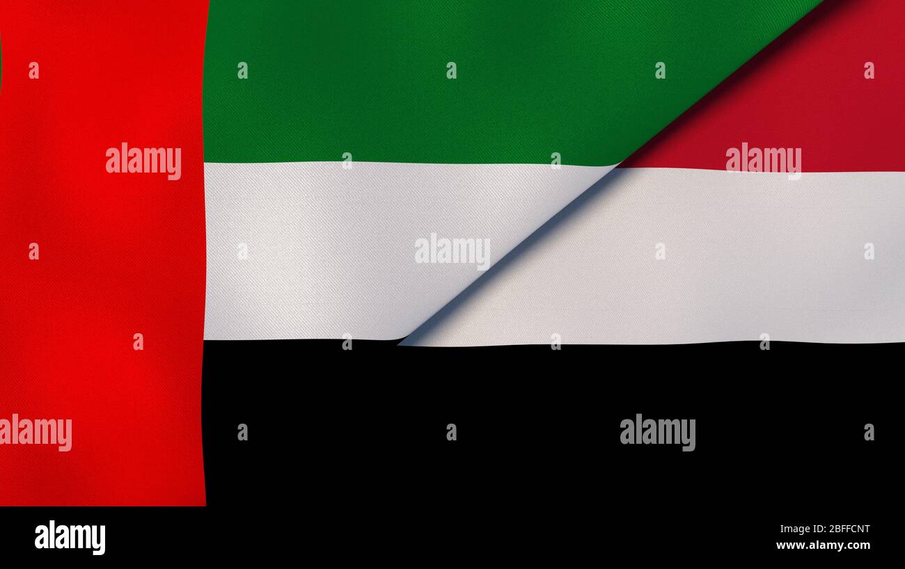 Two states flags of United Arab Emirates and Yemen. High quality ...