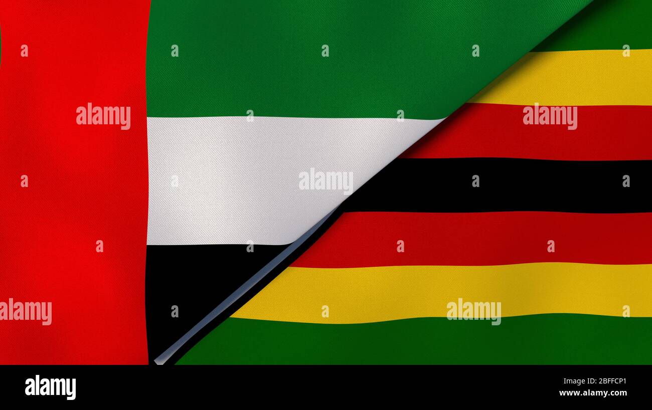 Two states flags of United Arab Emirates and Zimbabwe. High quality ...