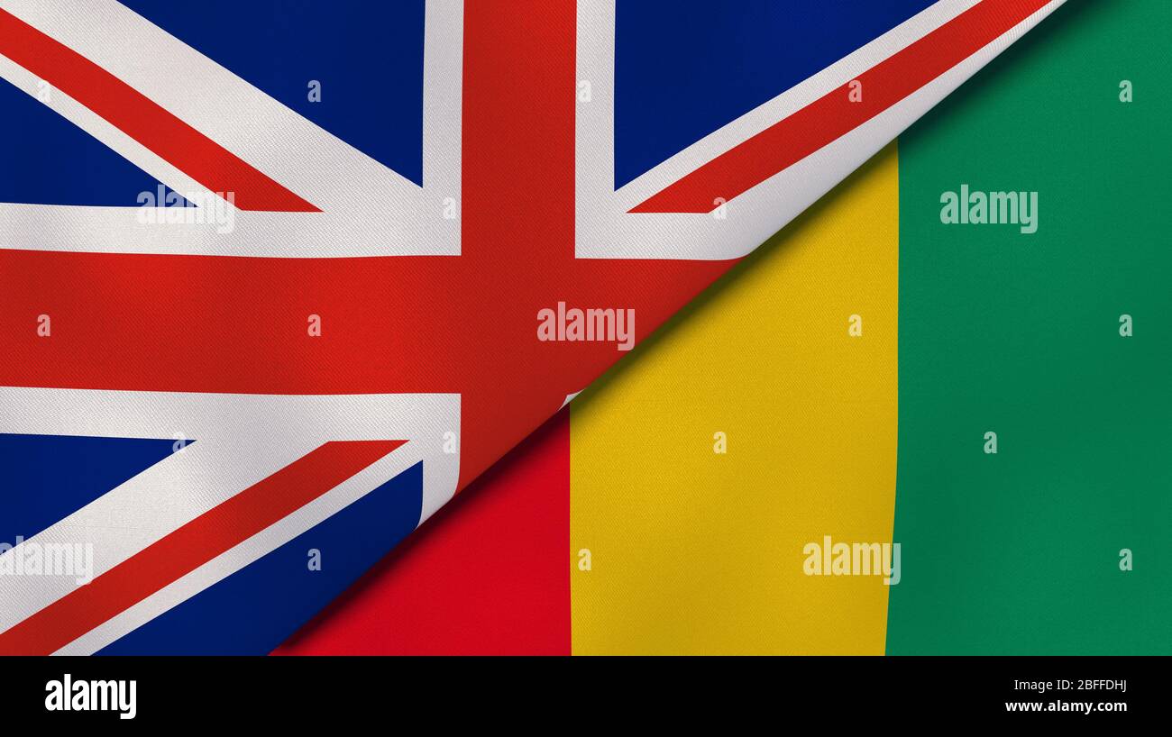 Two states flags of United Kingdom and Guinea. High quality business ...