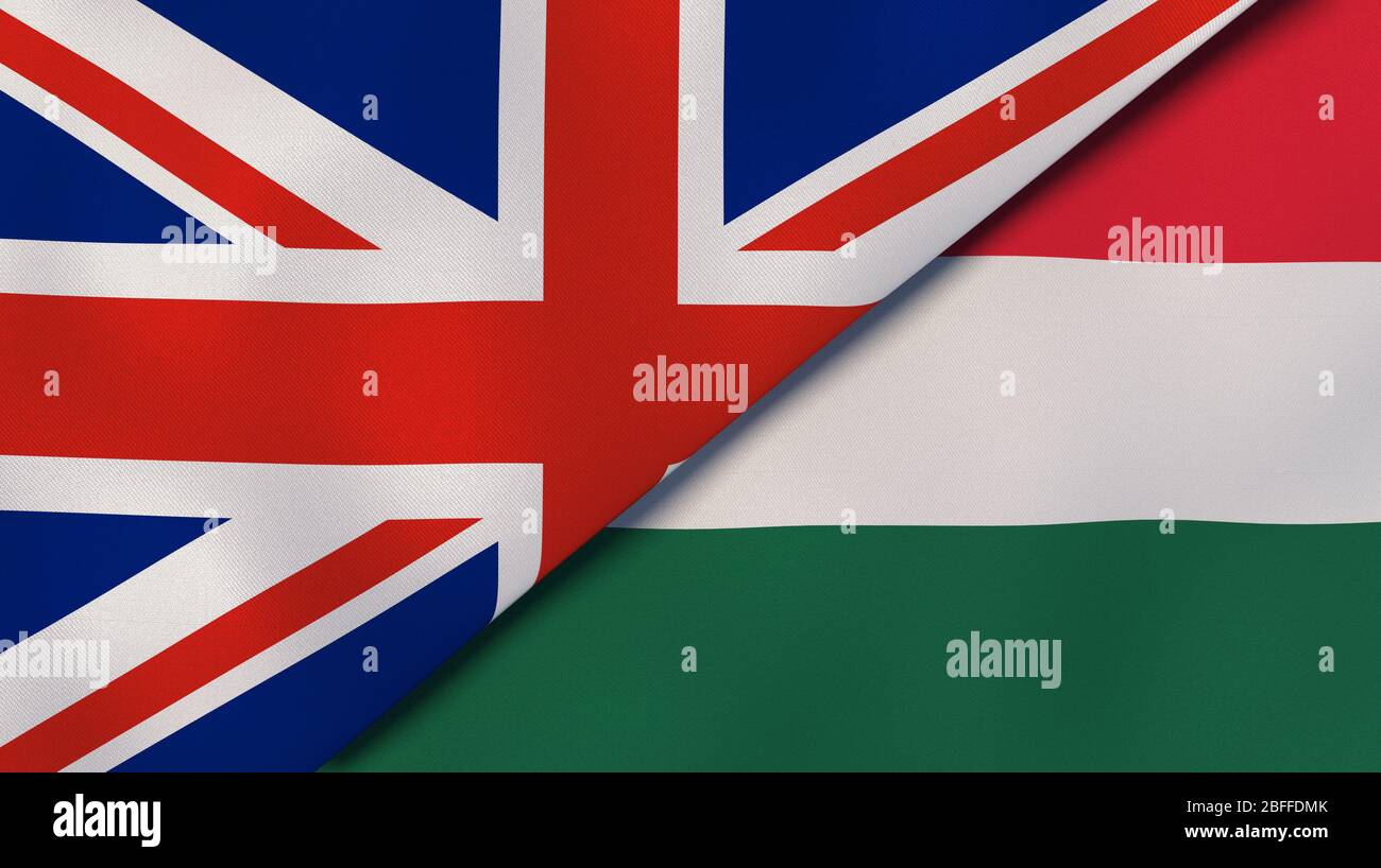 Two states flags of United Kingdom and Hungary. High quality business ...