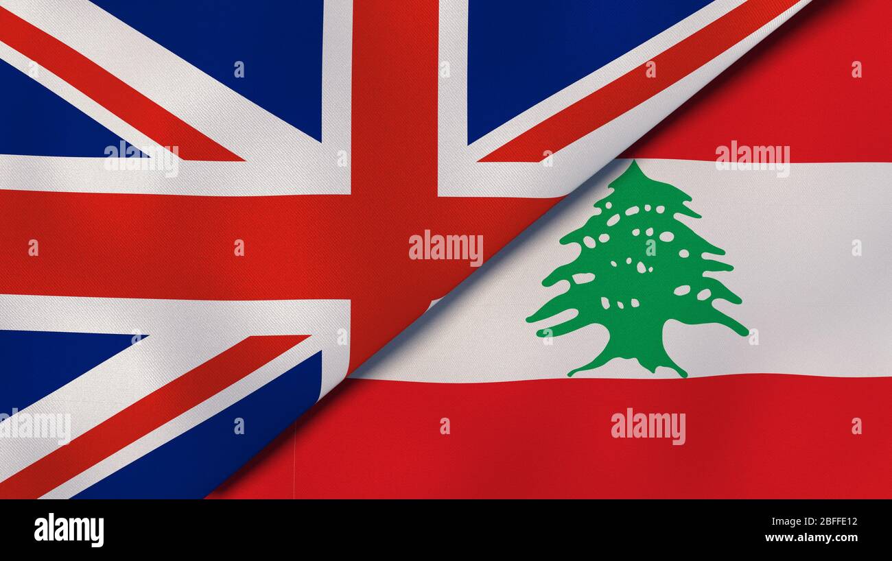 Two states flags of United Kingdom and Lebanon. High quality business ...