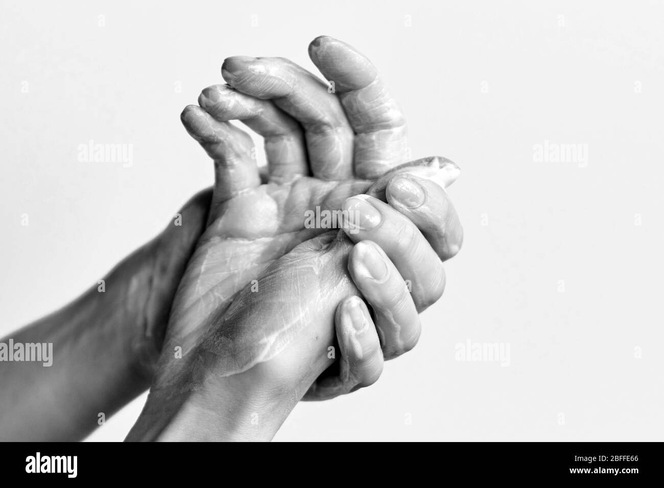 Abstract hand washing with an antibacterial agent. Close up Stock Photo ...