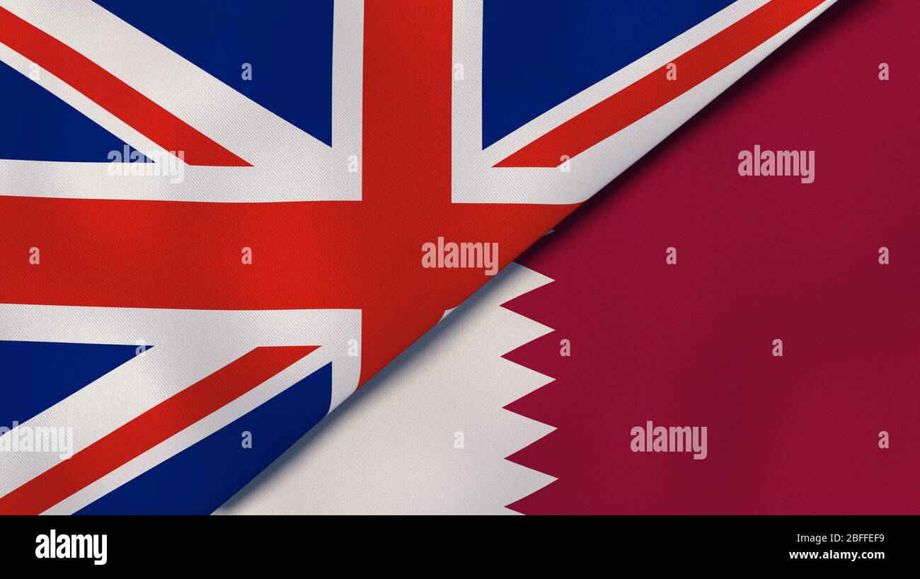 Two states flags of United Kingdom and Qatar. High quality business ...