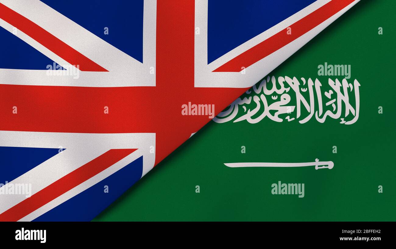 Two states flags of United Kingdom and Saudi Arabia. High quality ...
