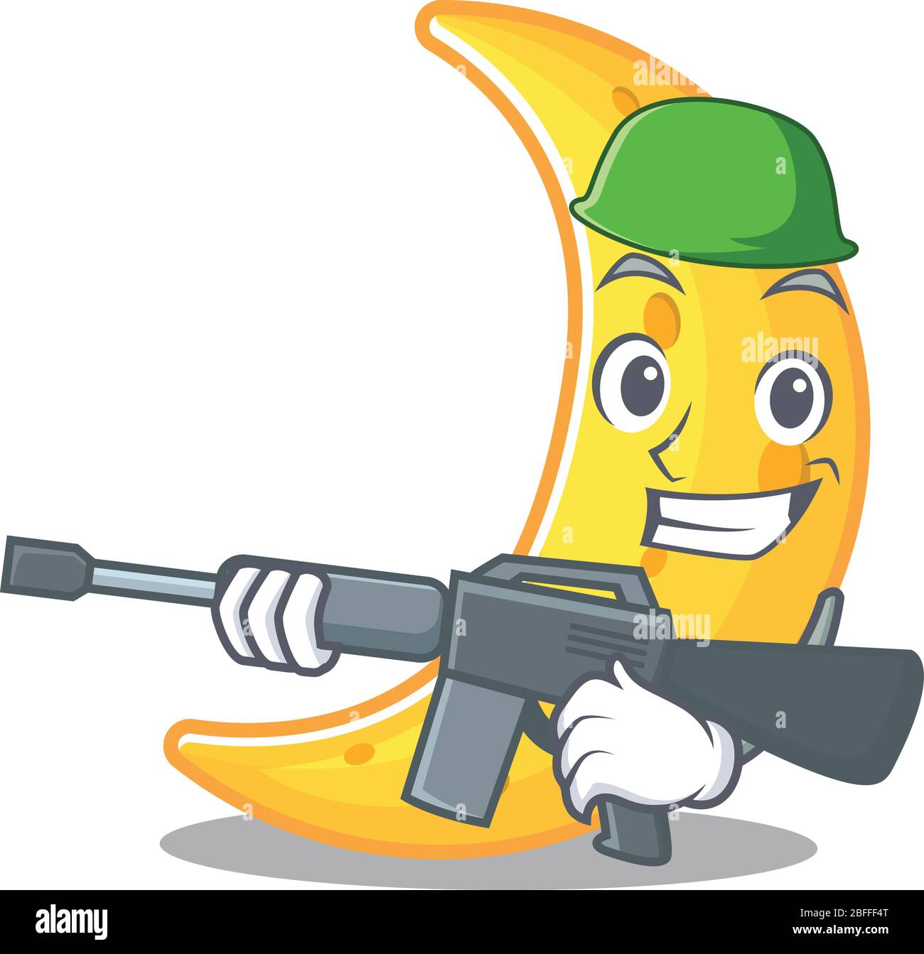 A cartoon picture of crescent moon in Army style with machine gun Stock ...
