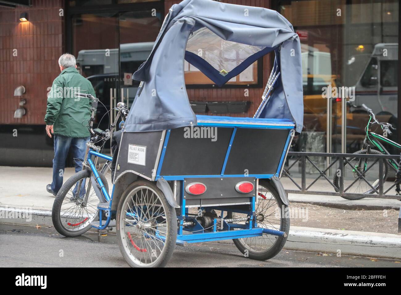 November 28, 2019, Manhattan NY: Tricycle taxi pedicab parked on ...