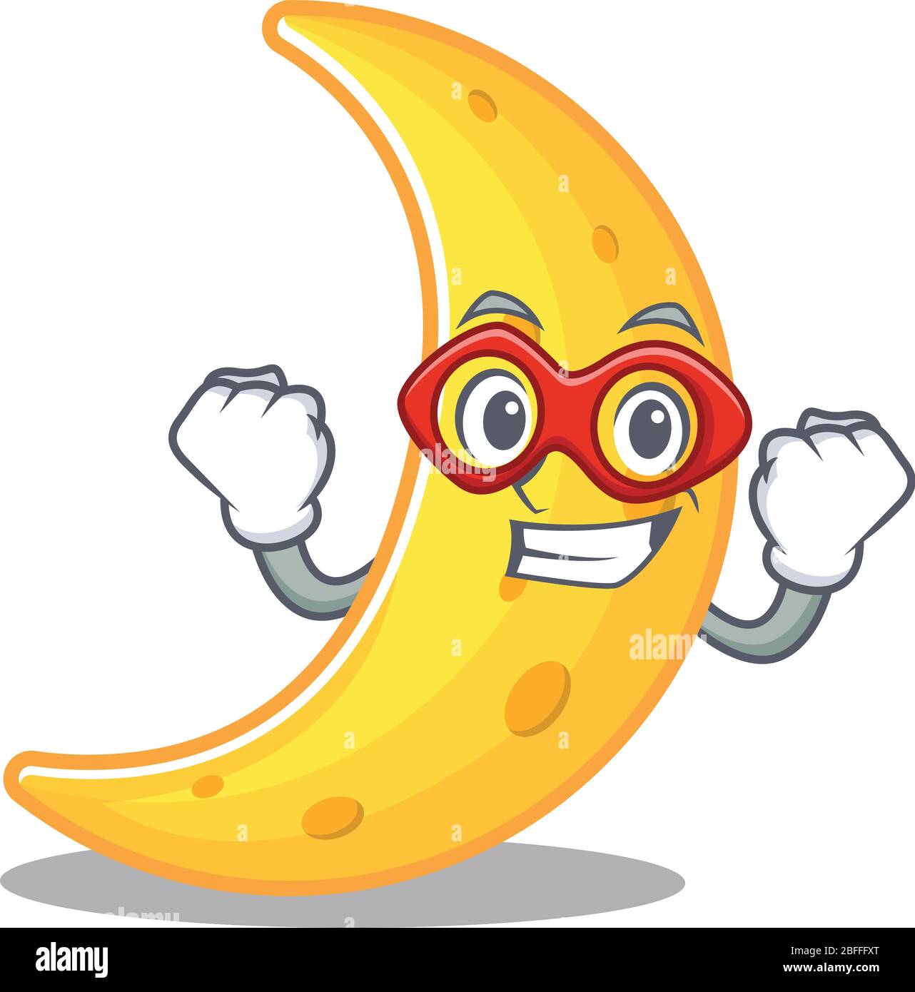 A cartoon character of crescent moon performed as a Super hero Stock ...