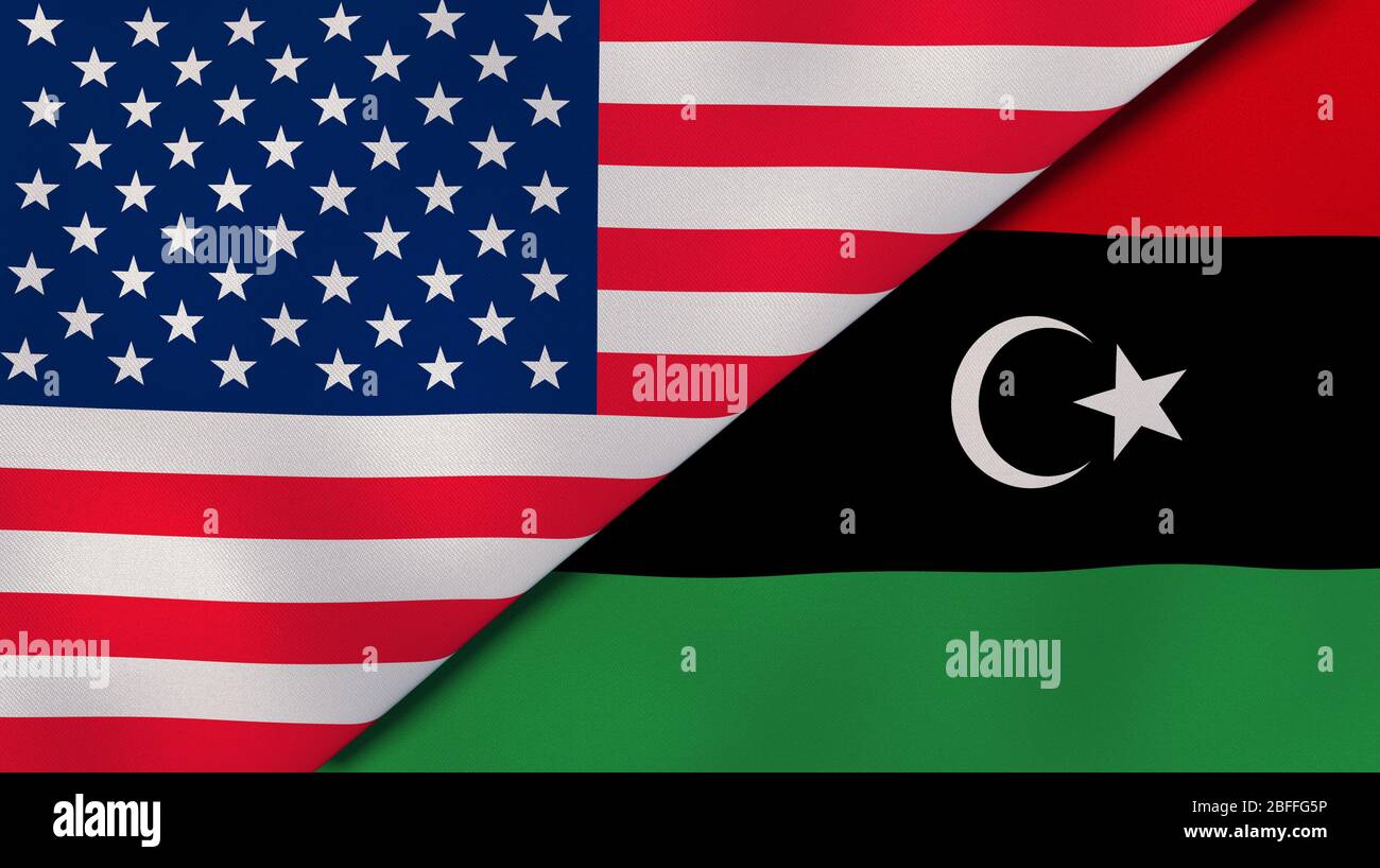 Two states flags of United States and Libya. High quality business ...
