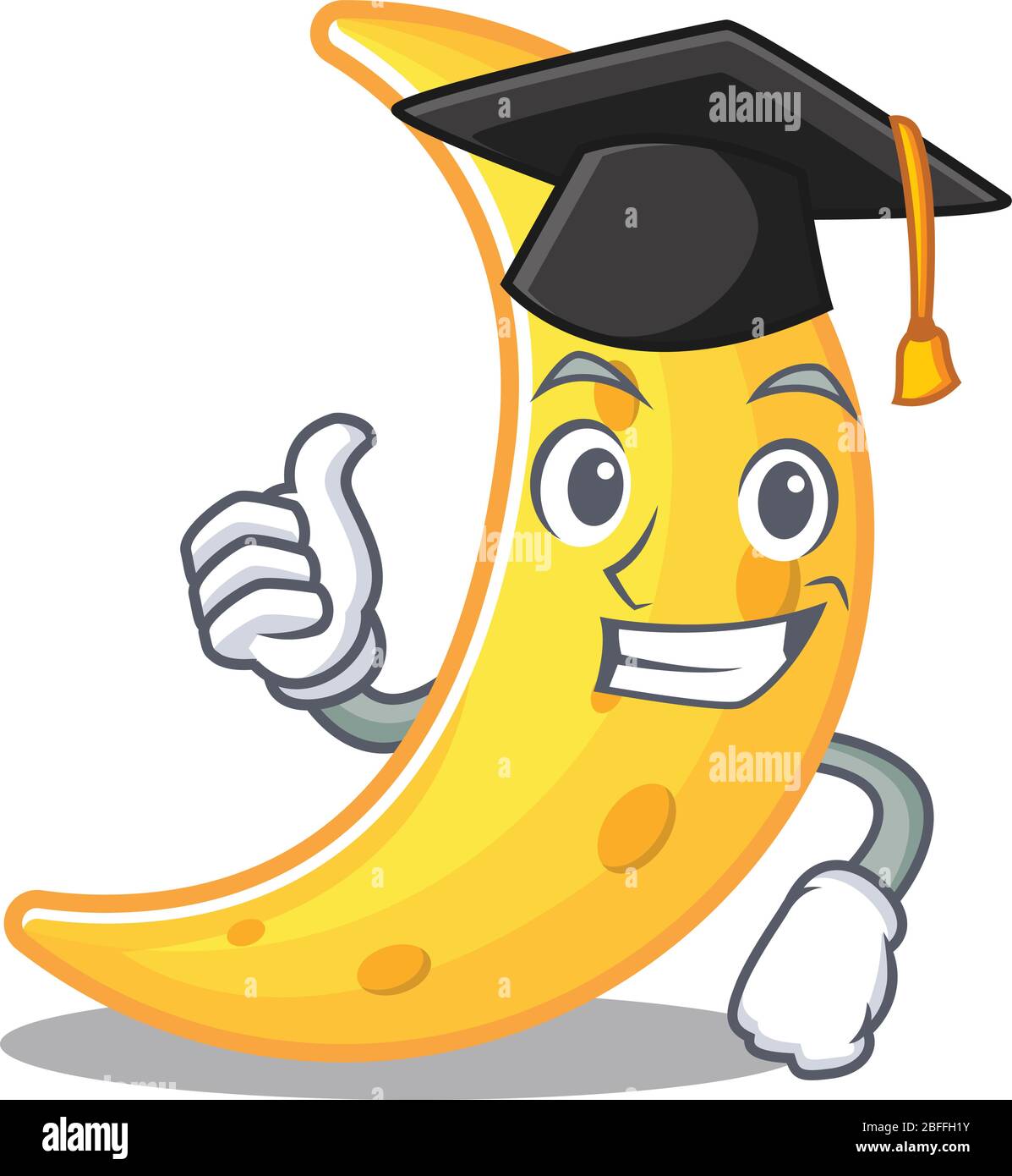 Happy face of crescent moon in black graduation hat for the ceremony ...