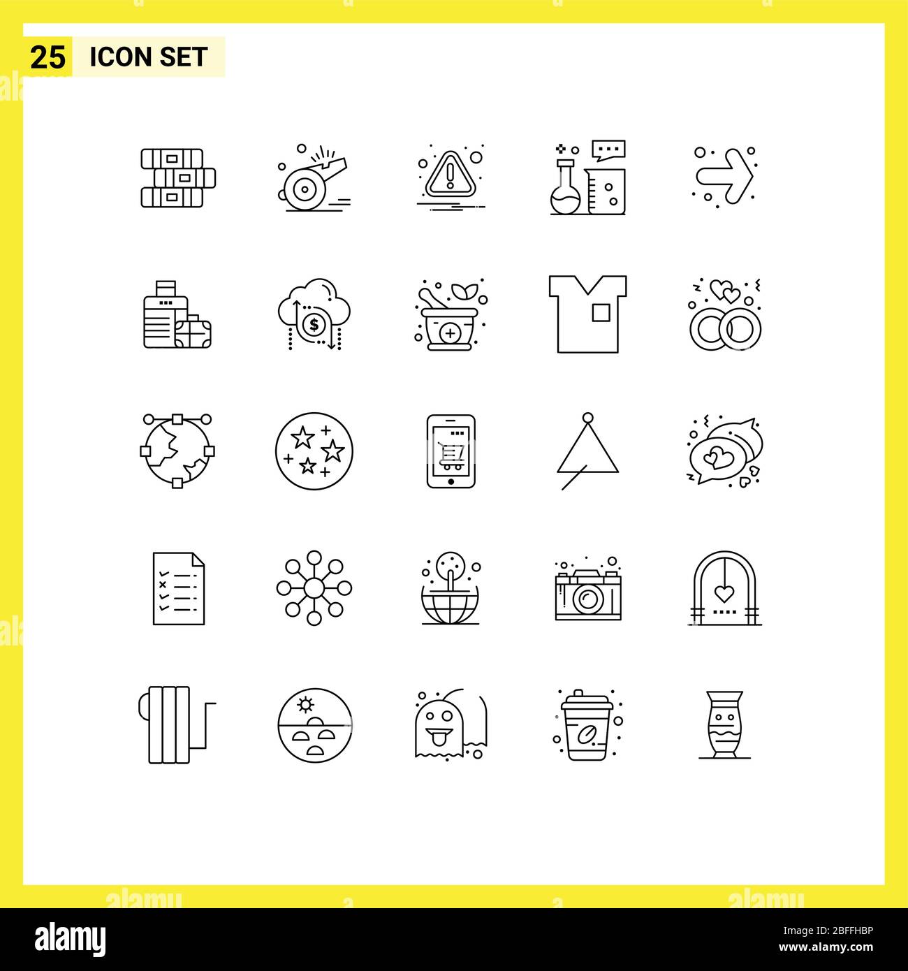 Group of 25 Lines Signs and Symbols for arrow, lab equipment, alert ...