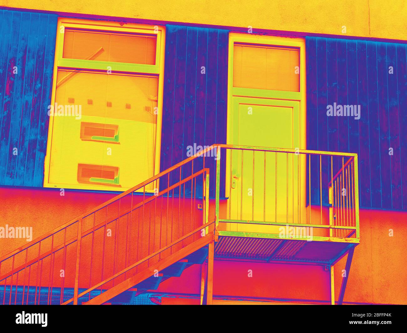 Flat house in cold surrounding scan. Thermal color spectre scale. Infra ...