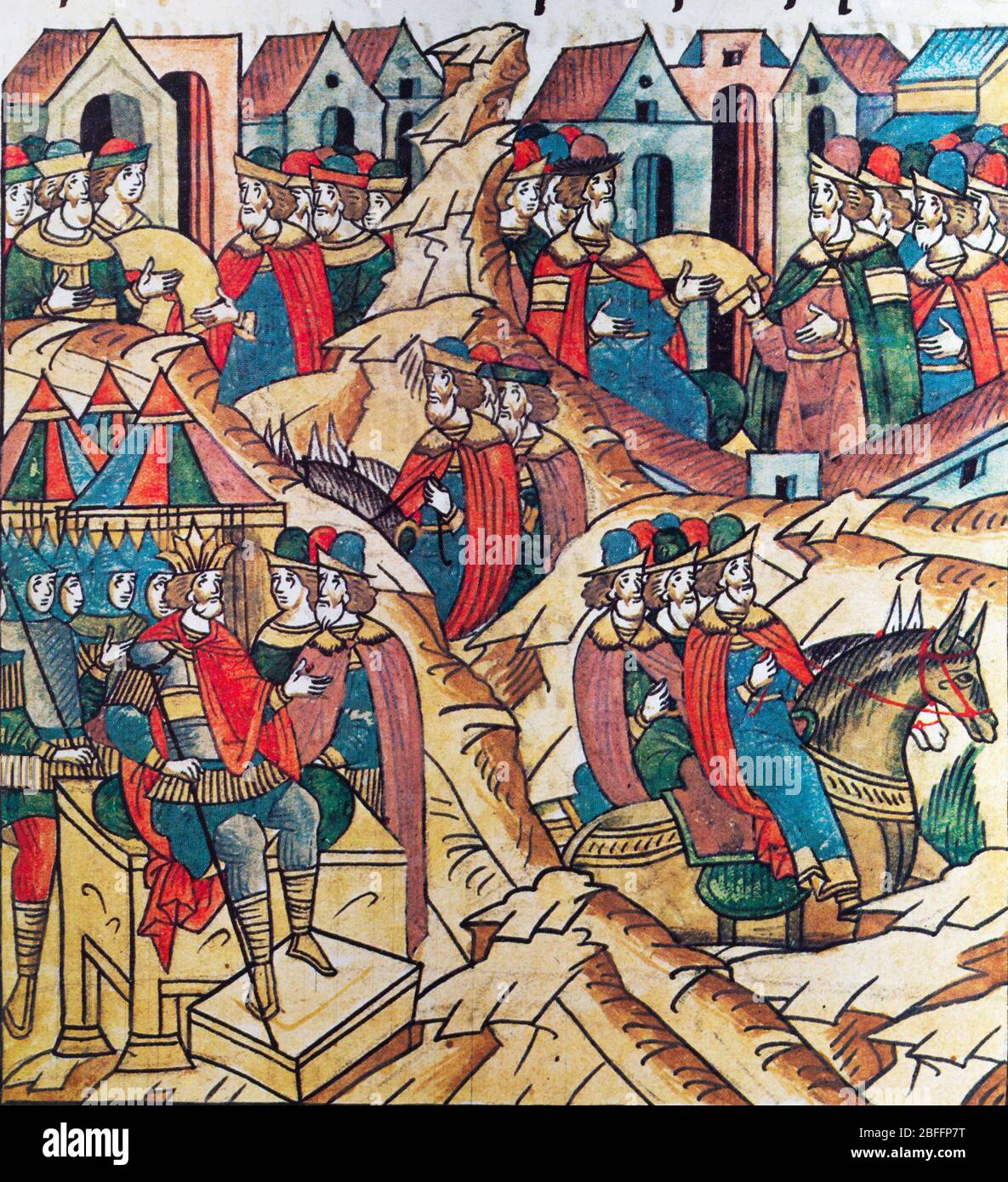 Russian medieval book miniature, illustration from illuminated codex of ...