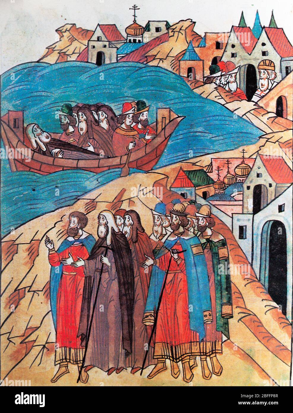 Russian medieval book miniature, illustration from illuminated codex of ...
